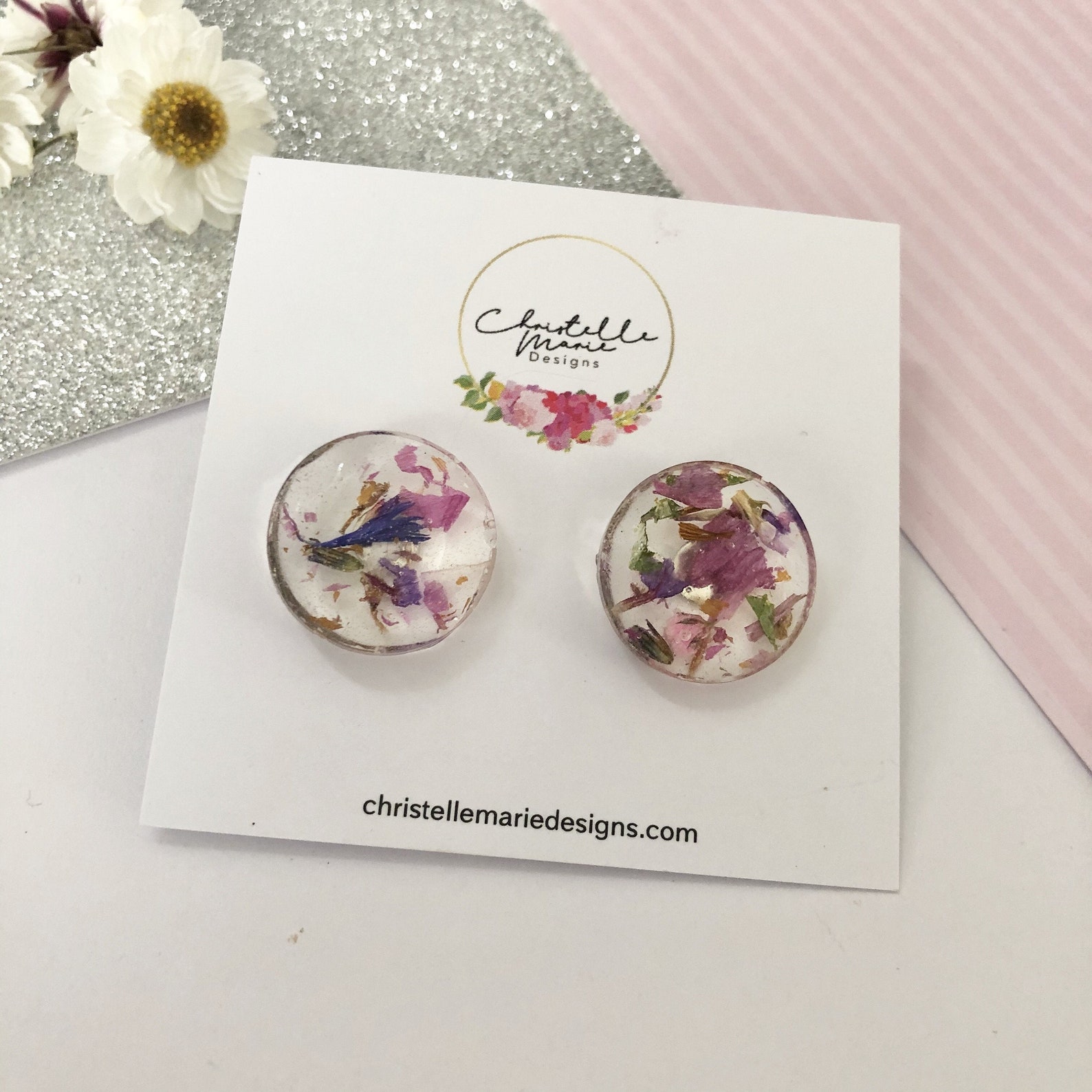 20mm Round Studs Resin Botanicals Earrings Real Flower - Etsy