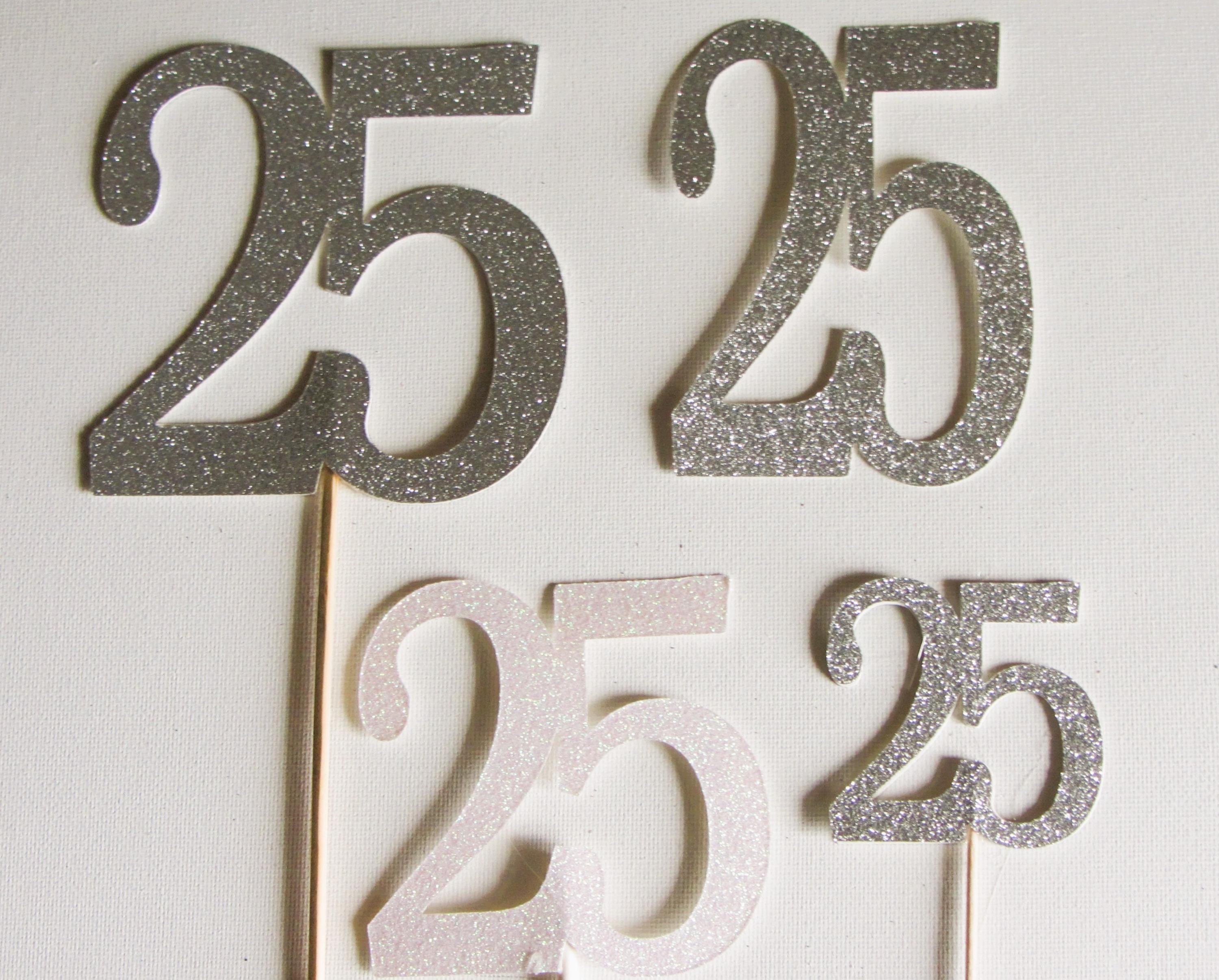 Glitter 25th Cupcake Toppers: Silver Anniversary Party Decoration - Etsy