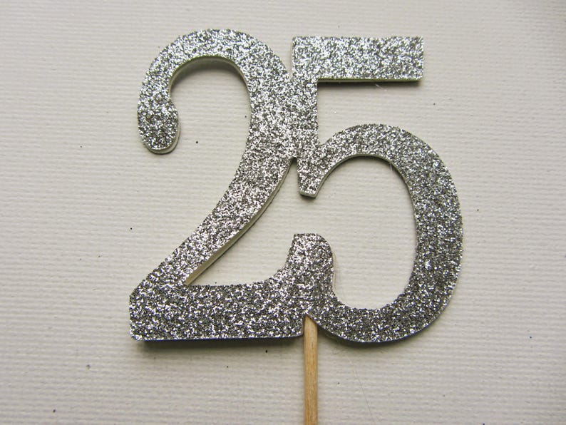Glitter 25th Cupcake Toppers: Silver Anniversary Party Decoration - Etsy