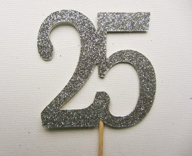 Glitter 25th Cupcake Toppers: Silver Anniversary Party Decoration - Etsy