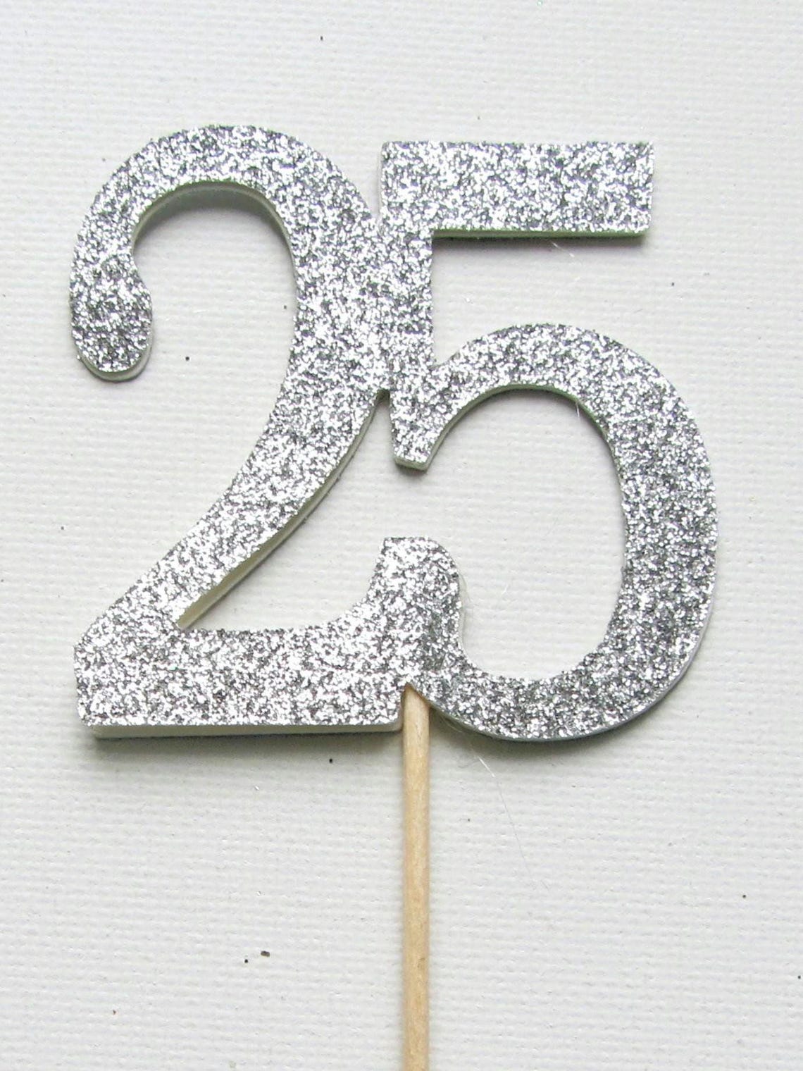 Glitter 25th Cupcake Toppers: Silver Anniversary Party Decoration - Etsy