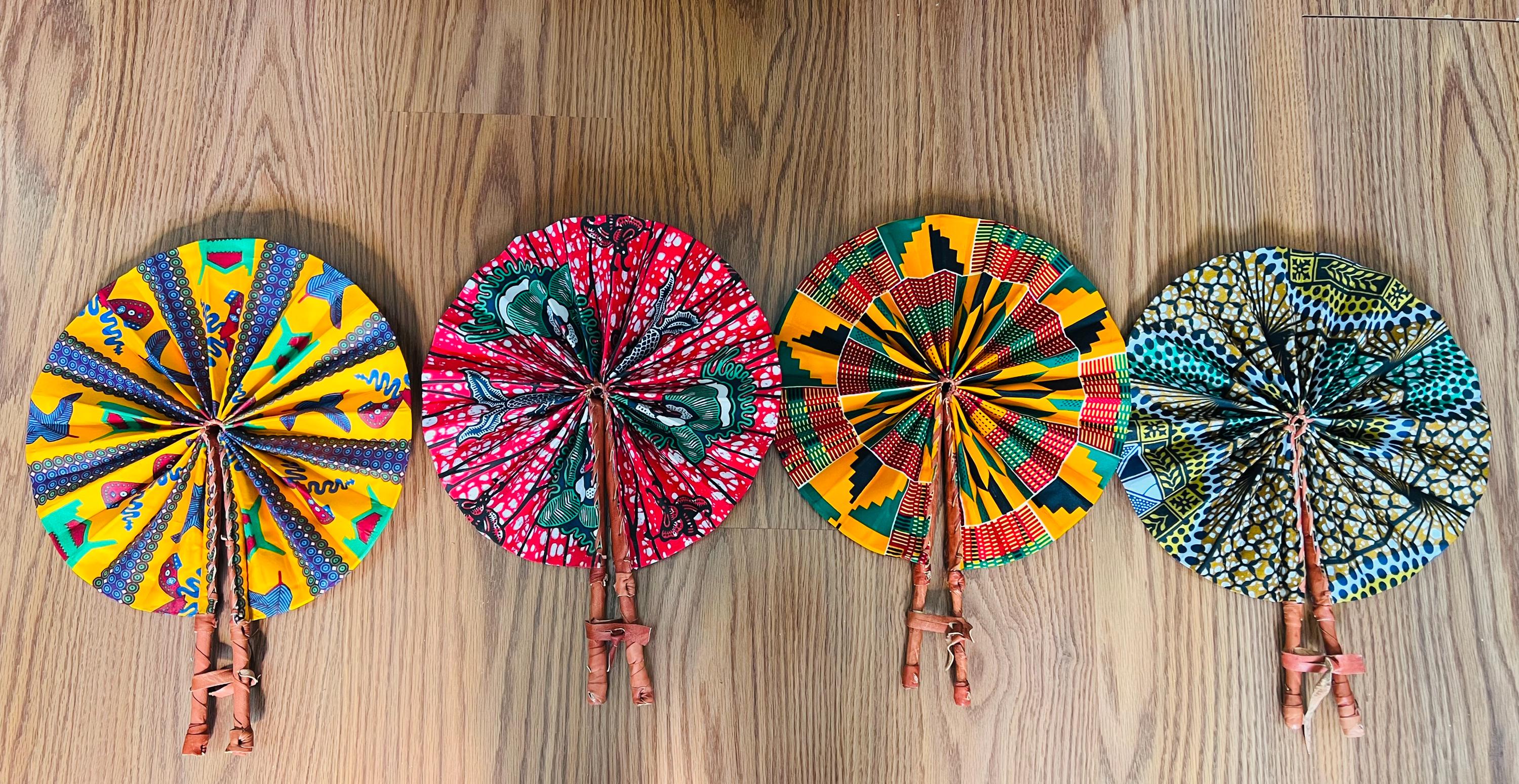 Hand Fan, Africa Fan , Ankara Print, African Print Fans With Leather ...