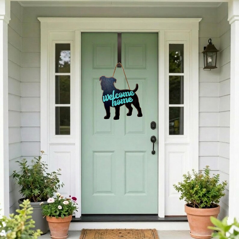 18.5" Dog Door Hanger Sign · Solid Wood Welcome Home Sign · Laser Cut ...