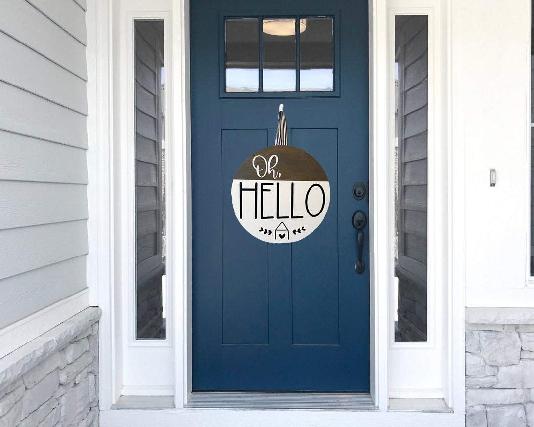 Oh Hello Wooden Door Hanger: Welcome Home Sign, 18" Round - Etsy