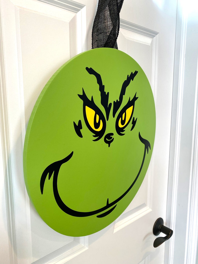 The Grinch Front Door Hanger Wooden Door Wreath Welcome - Etsy