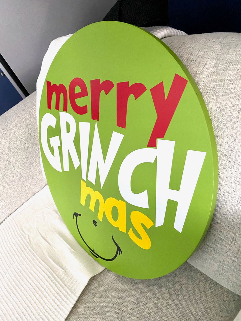The Grinch Front Door Hanger Wooden Door Wreath Welcome - Etsy