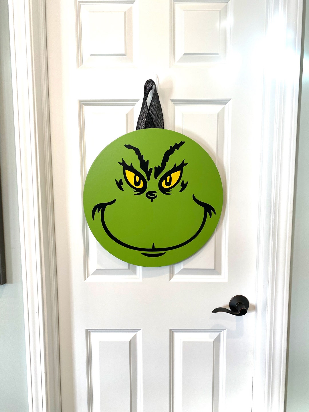 The Grinch Front Door Hanger Wooden Door Wreath Welcome - Etsy
