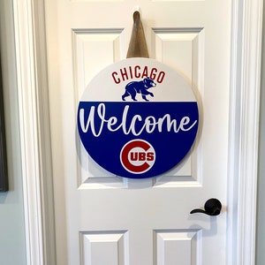Chicago Cubs Front Door Hanger| Cubs Welcome Sign | Cubs Fans Welcome ...