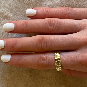 18k Gold Plated Foil Texture Band Ring, Gold Plated Textured Design ...