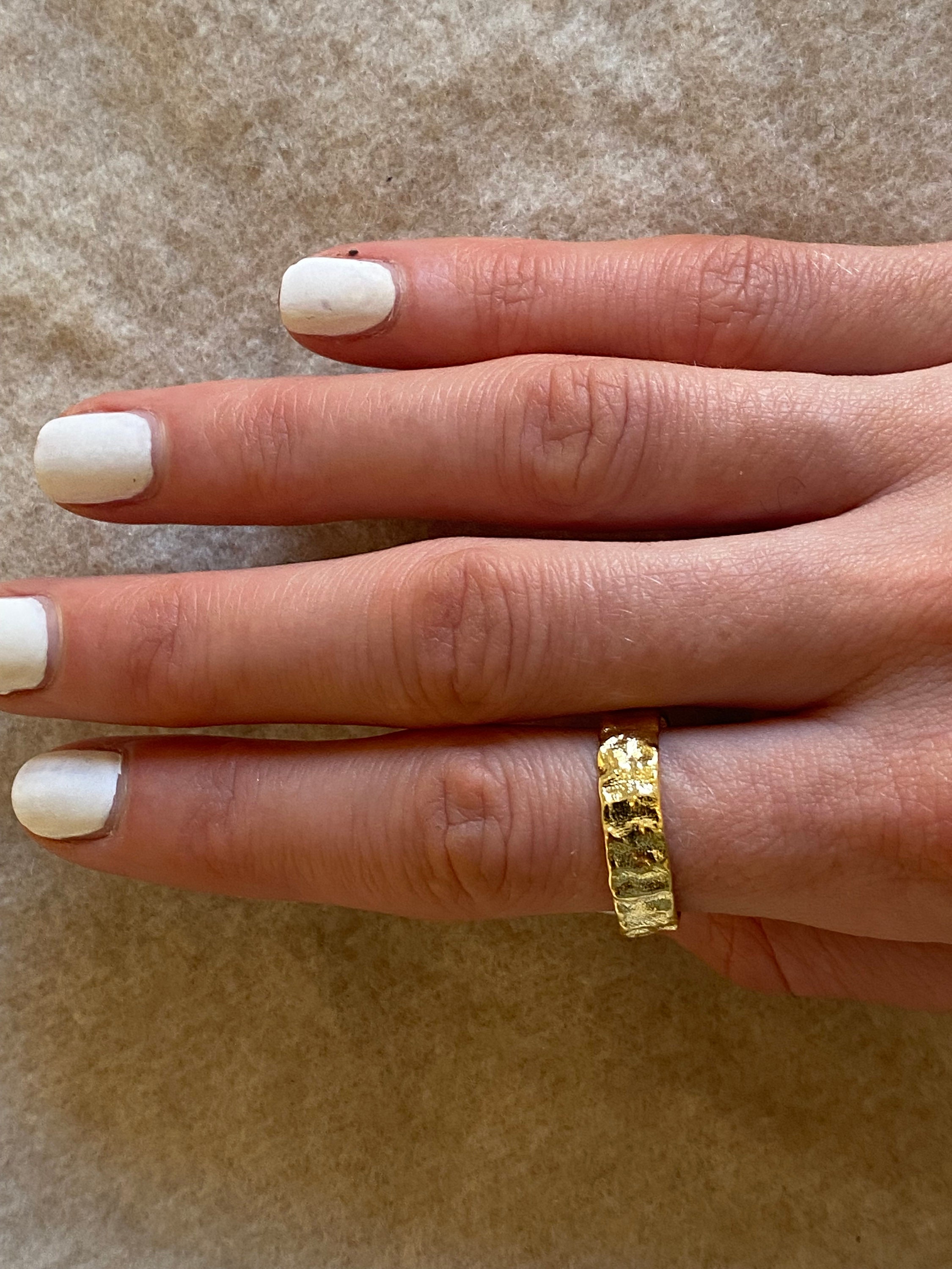 18k Gold Plated Foil Texture Band Ring, Gold Plated Textured Design ...