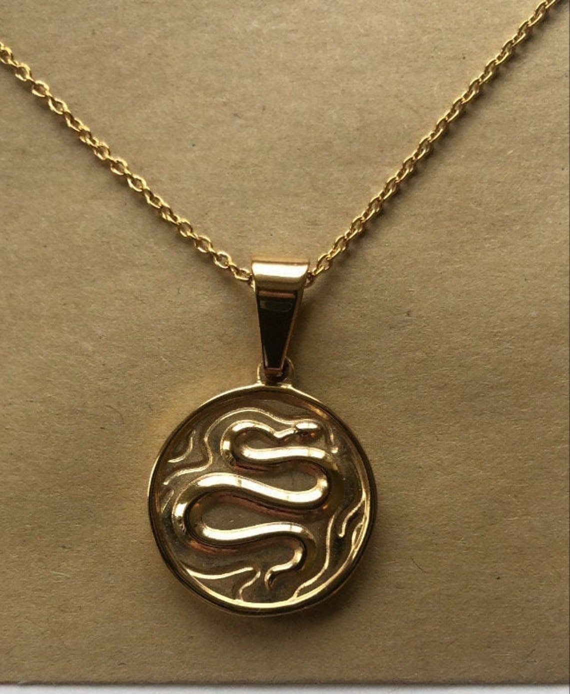 Gold Snake Medallion Chain Necklace, Gold Snake Charm Necklace - Etsy
