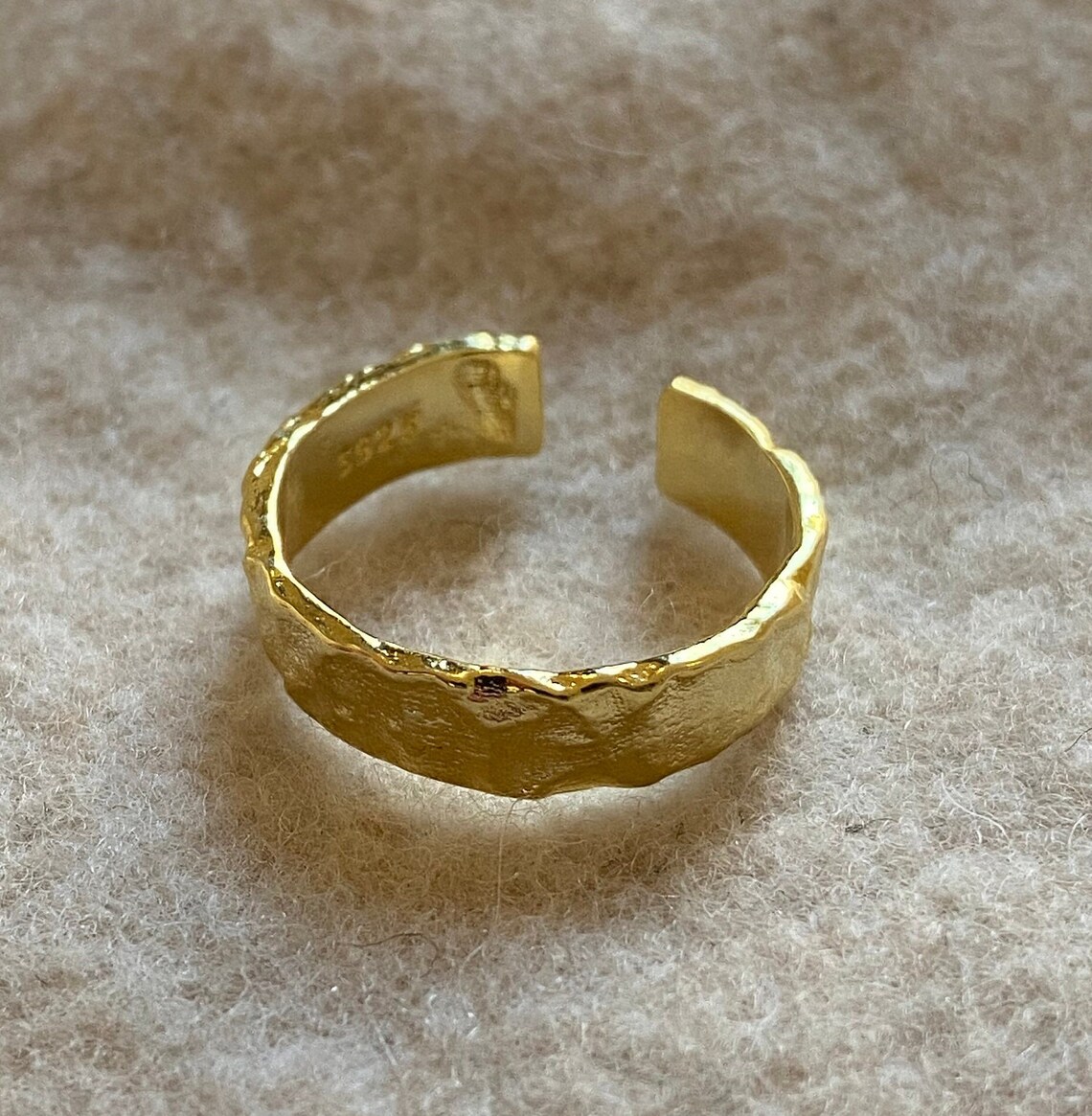 18k Gold Plated Foil Texture Band Ring, Gold Plated Textured Design ...