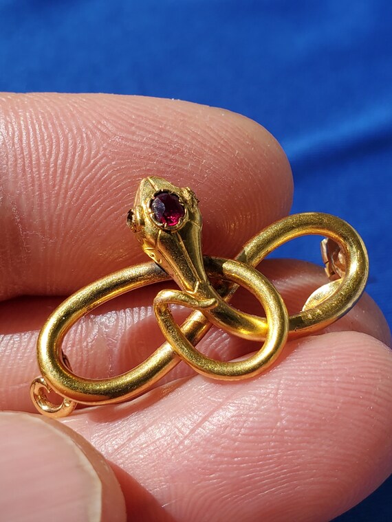 Victorian Art Deco Serpent Brooch 14k Gold Ruby Eyes … - Gem