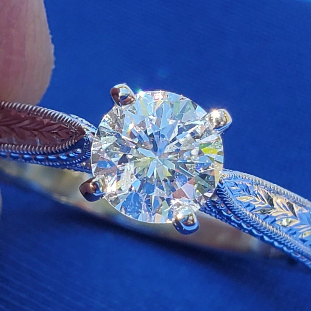 Earth Mined Diamond Gabriel Engagement Ring Deco 14k Gold. Natural ...
