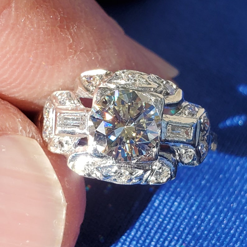 Earth Mined Diamond Deco Roaring 20s Platinum Engagement Ring. Natural ...