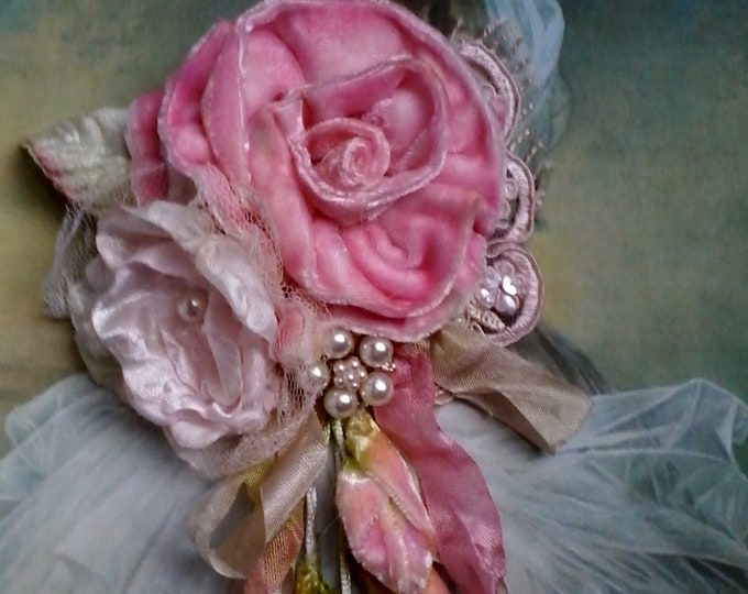 Pink Velvet Rose Pin, Corsage, Hair Accessory, Velvet Flowers, Large ...