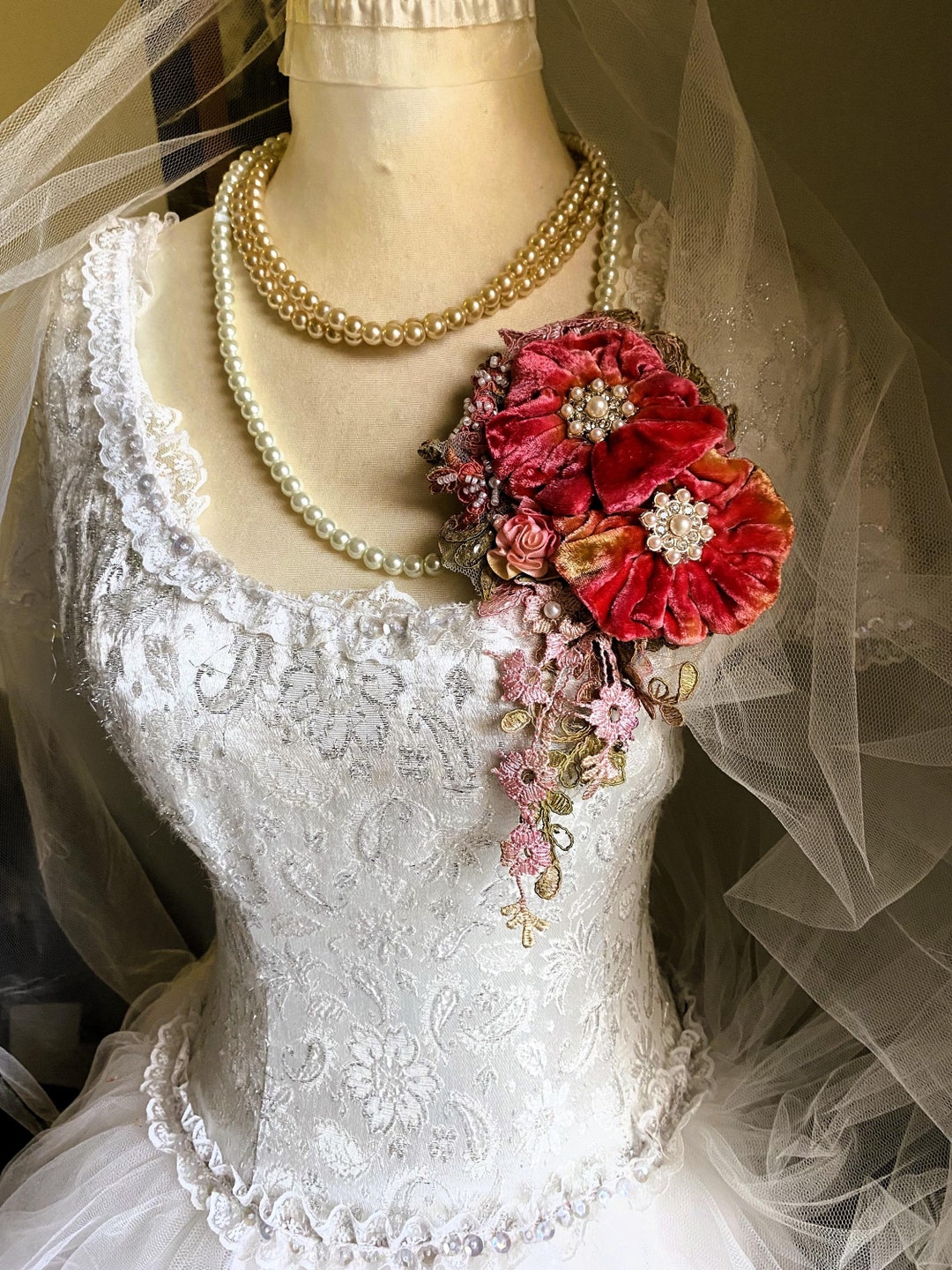 Hand Made Ornate Pin, Large Statement Pin, Handmade Brocante Pin ...