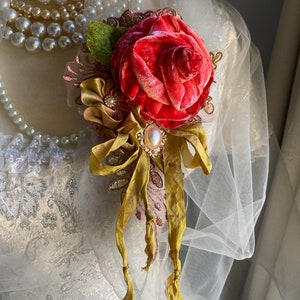 Victorian Rose Pin, Downton Abby Ribbon Rose Brooch, Gypsy Rose Pin ...