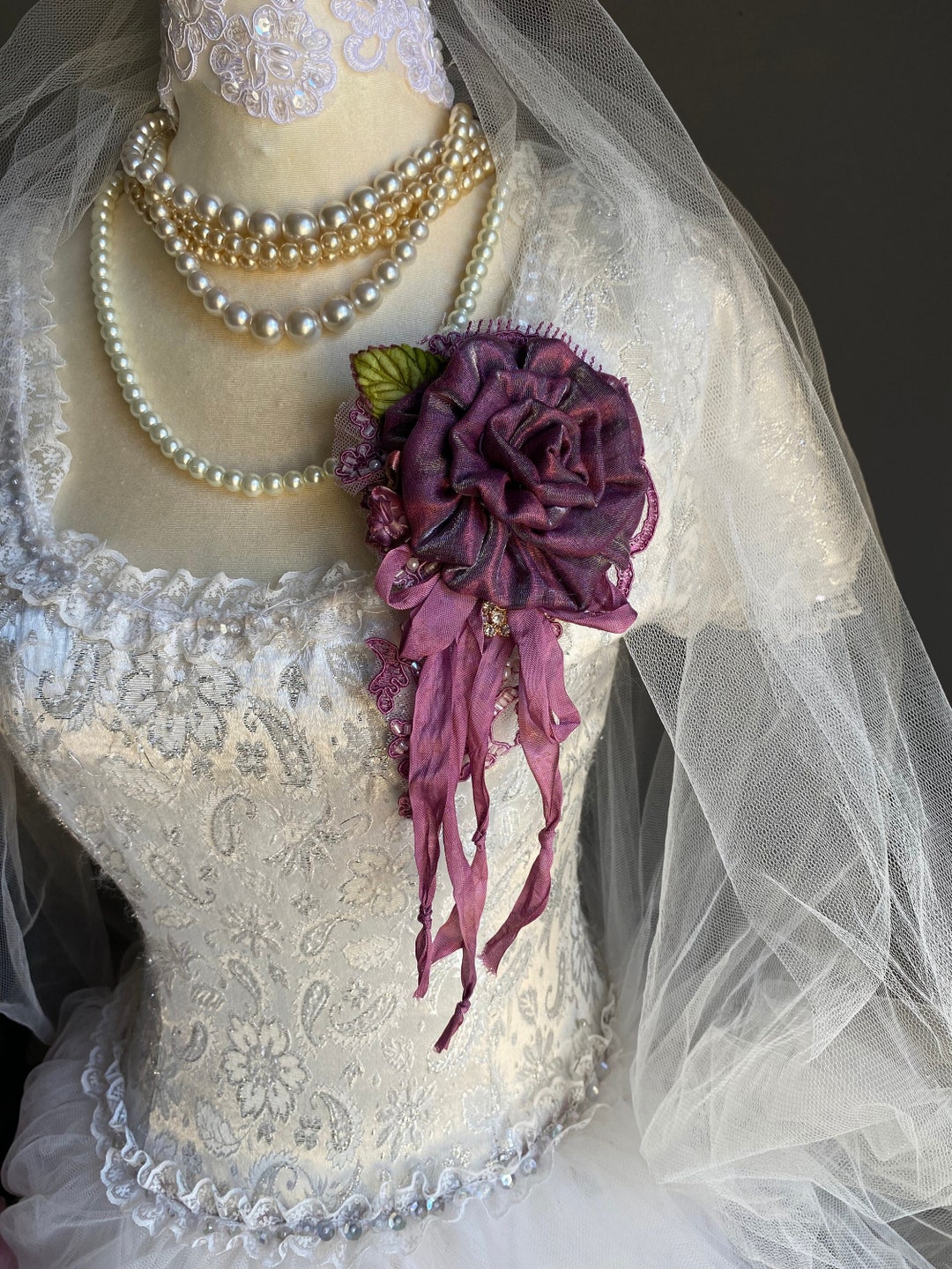 Victorian Rose Pin, Downton Abby Ribbon Rose Brooch, Gypsy Rose Pin ...