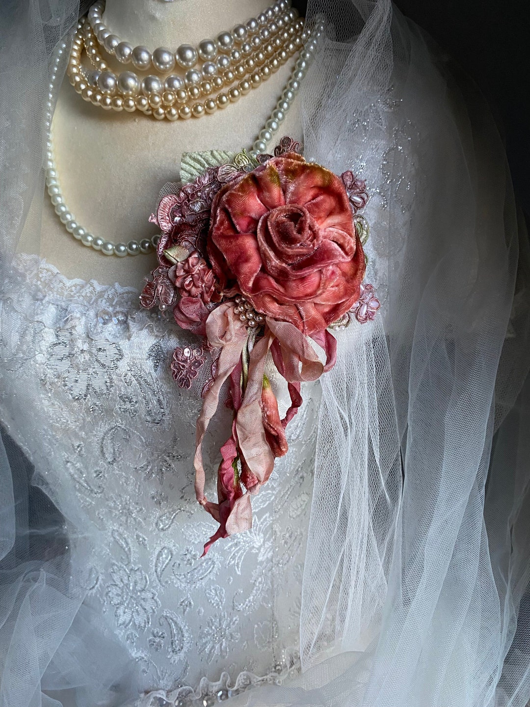 Victorian Rose Pin, Downton Abby Ribbon Rose Brooch, Gypsy Rose Pin ...