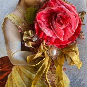 Victorian Rose Pin, Downton Abby Ribbon Rose Brooch, Gypsy Rose Pin ...