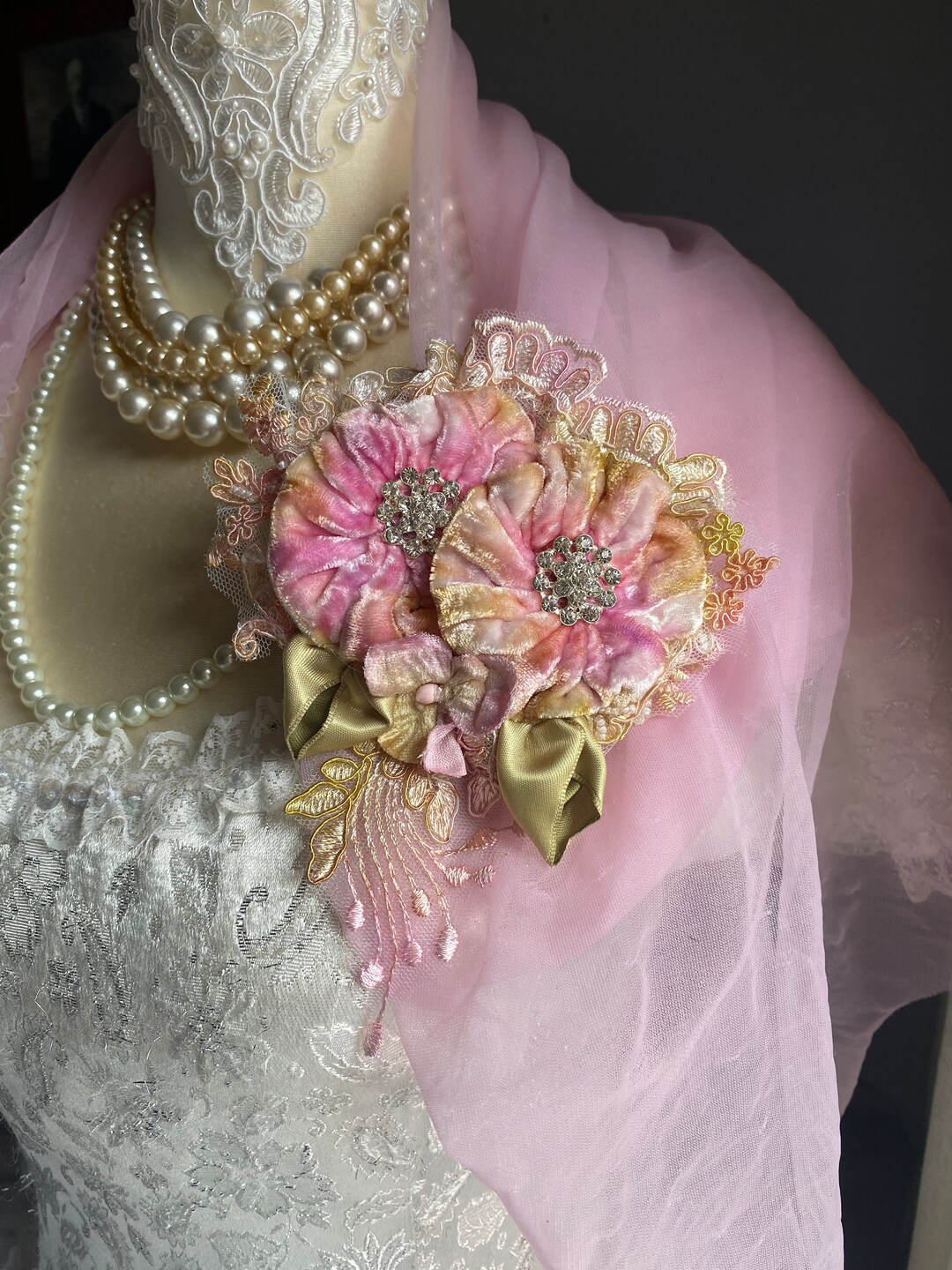 Pink Ornate Brooch, Large Statement Pin, Handmade Brocante Pin, Unique ...