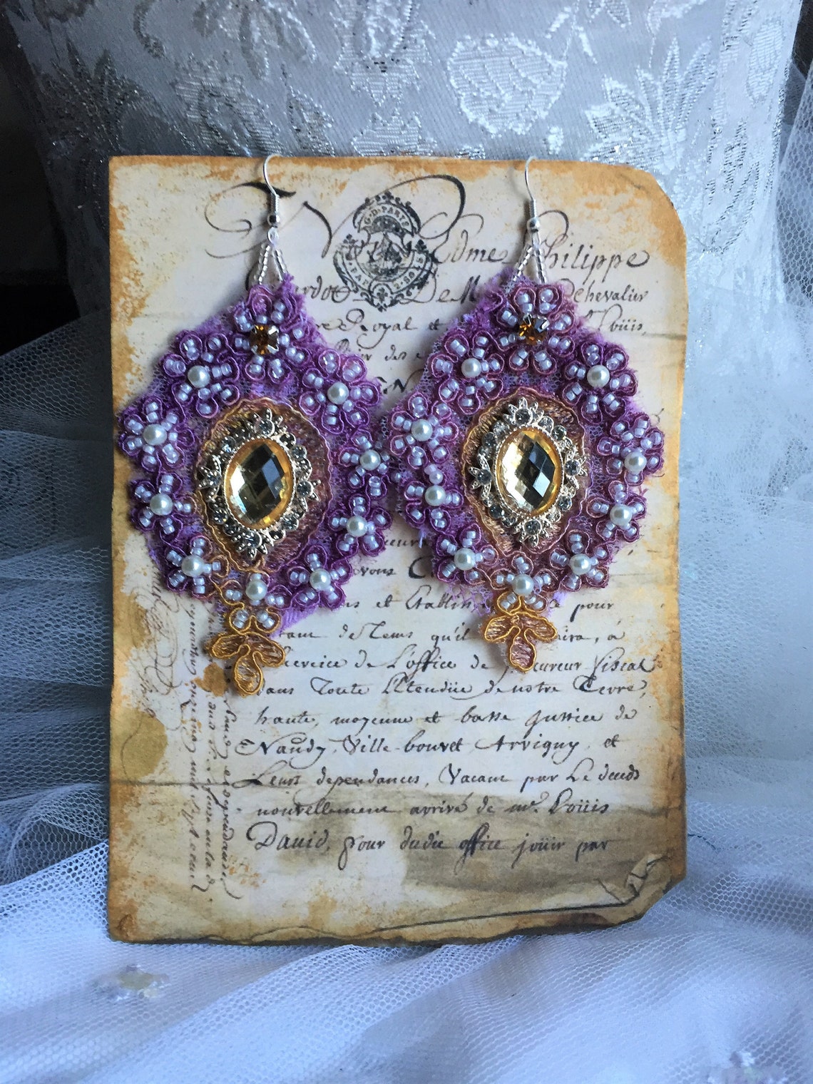 Whimsical Earrings Ethereal Dangling Earrings Purple - Etsy