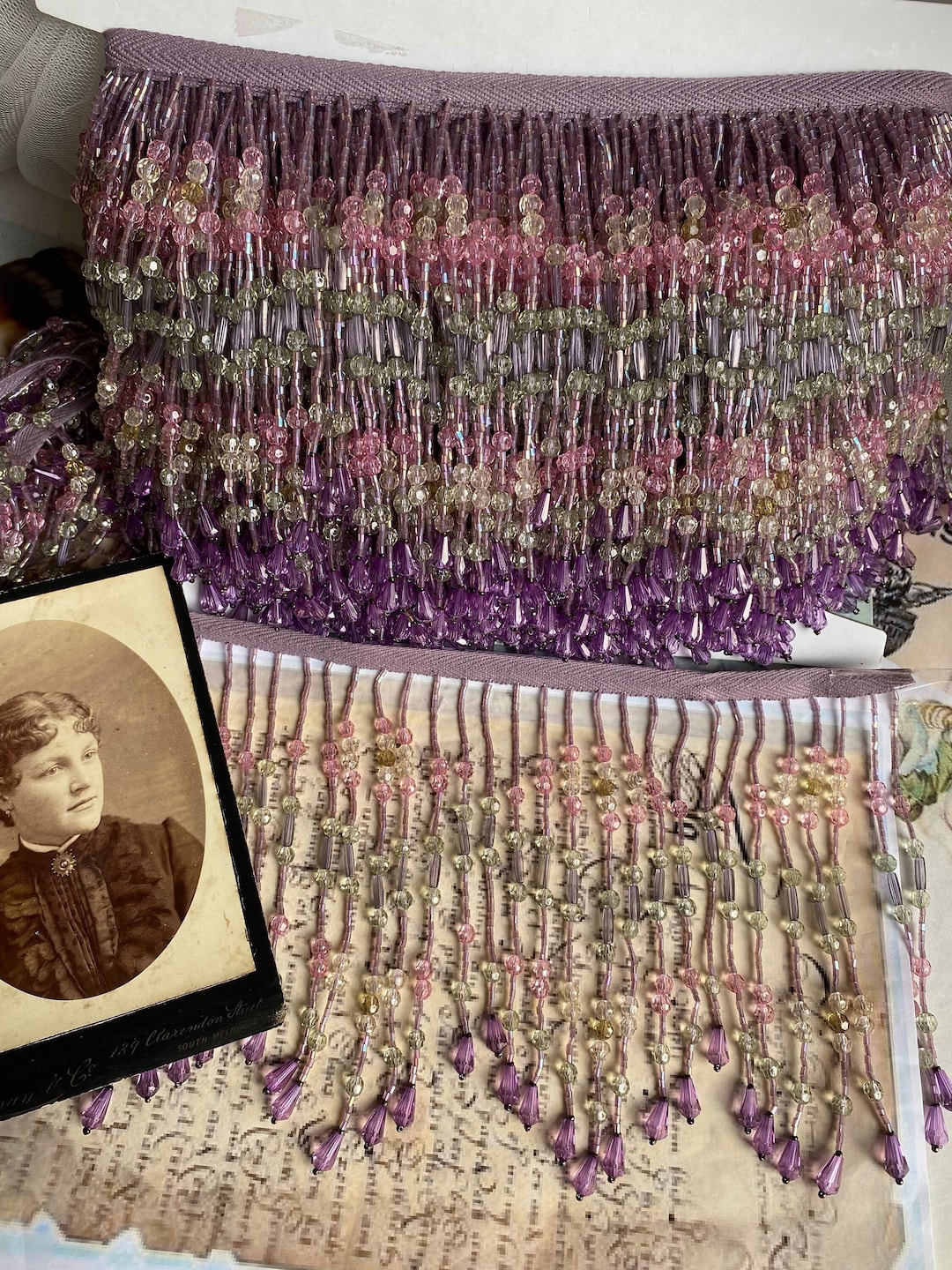 Fringe Beading With Flower Drop - Purple Pink 150mm Acrylic Glass ...