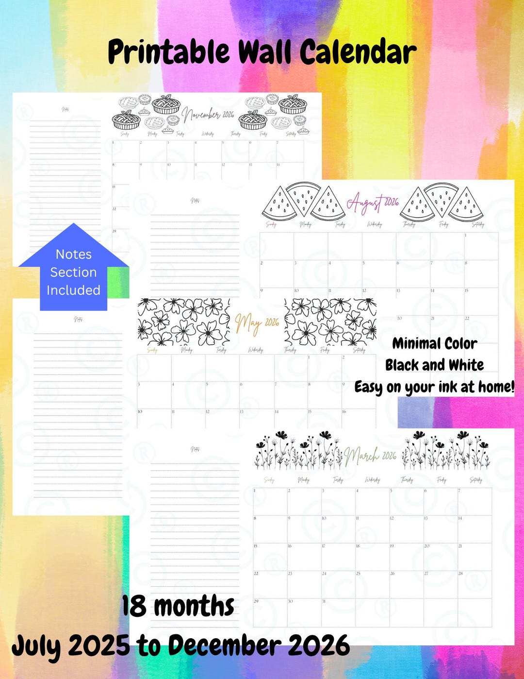 2025–2026 Printable Calendar – Black & White Minimalist Wall Planner ...