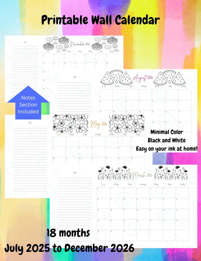 2025–2026 Printable Calendar – Black & White Minimalist Wall Planner ...