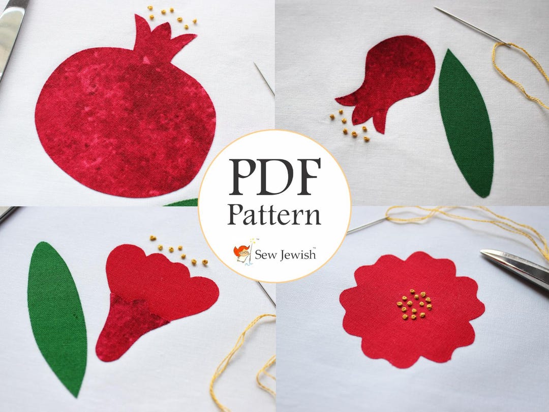 5 Pomegranate Fruits & Flowers Applique Patterns; PDF Digital Download ...