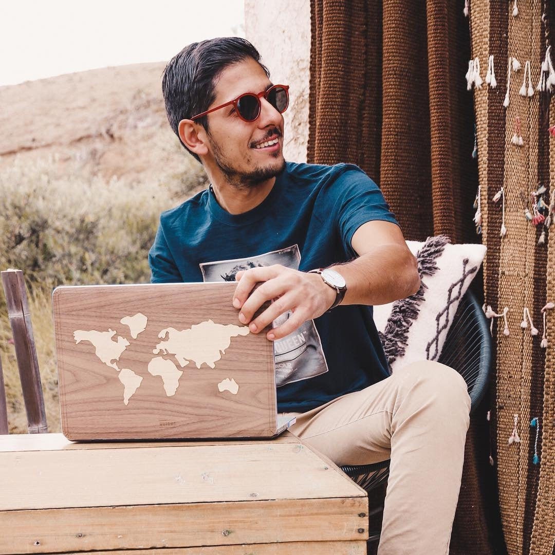 World Map MacBook Pro Wood Cover, Walnut Wood Skin for Apple Mac Air ...
