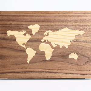 World Map MacBook Pro Wood Cover, Walnut Wood Skin for Apple Mac Air ...