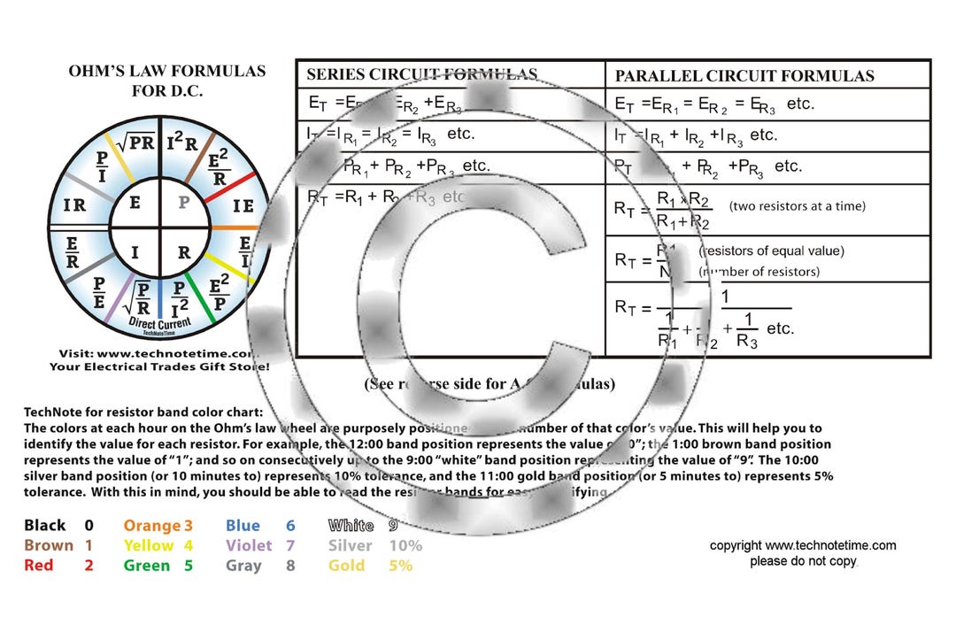 5 Charts AC & DC Ohms Law Formula Cards Alternating Formulas for Impedance and Direct Current ...