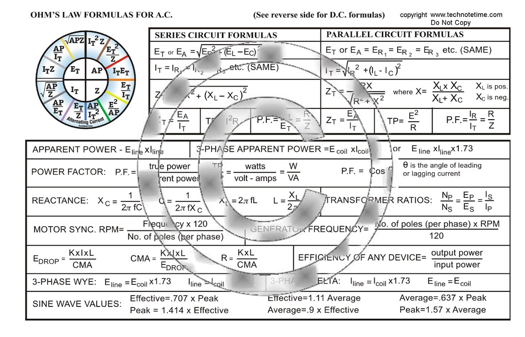 5 PC Ohms Law Formula Cards - Both AC and DC Formulas- Impedance and ...