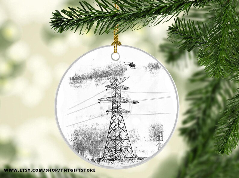 HELICOPTER Lineman Transmission Tower Christmas Tree Ornament. Two ...