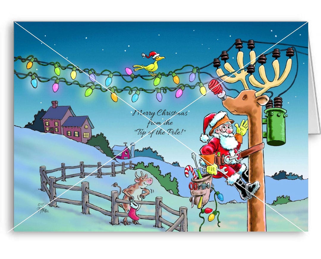 PACK OF TEN "happy Holidays From the Top of the Pole" Electric Power ...
