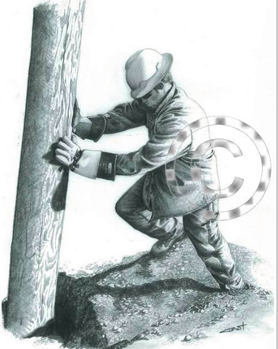Choice of Three Power Lineman Pencil Drawings - Prints. Drawn by a ...