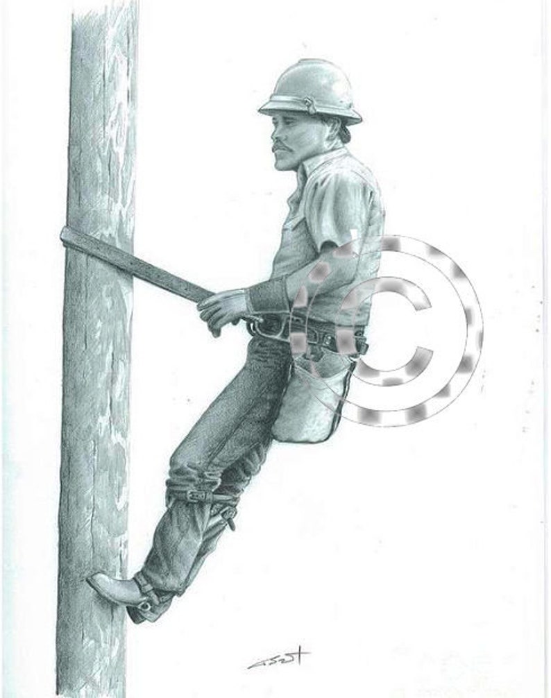 Choice of Three Power Lineman Pencil Drawings - Prints. Drawn by a ...