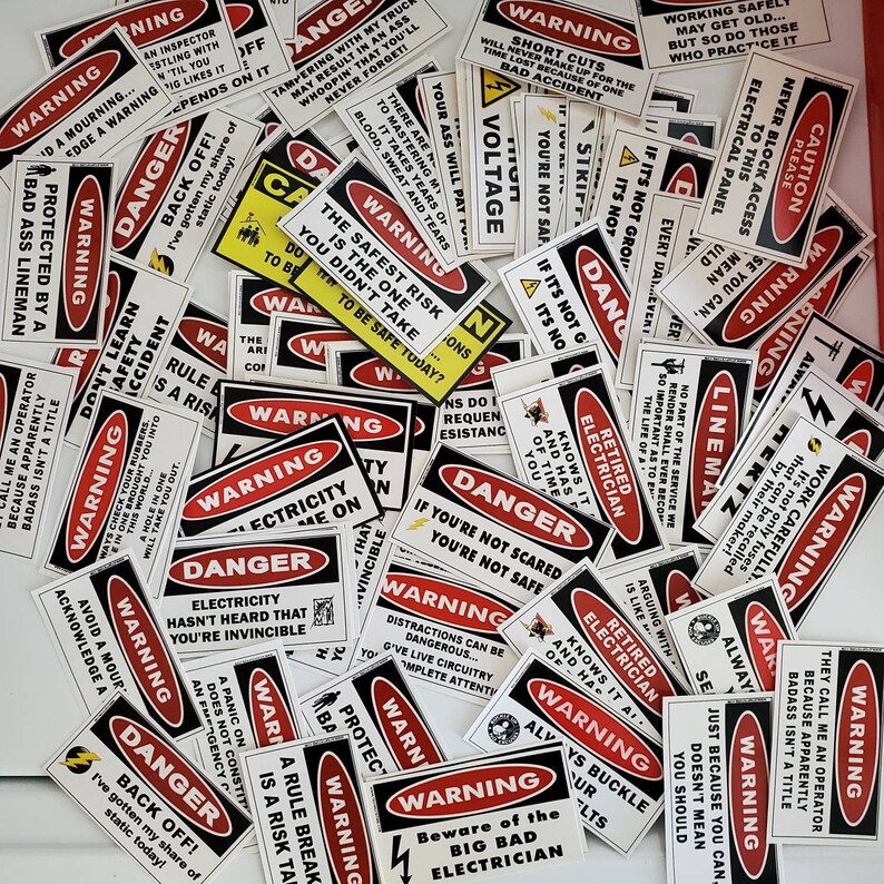 100 Pc Assorted Party Stickers Assortment for Linemen, Electricians ...
