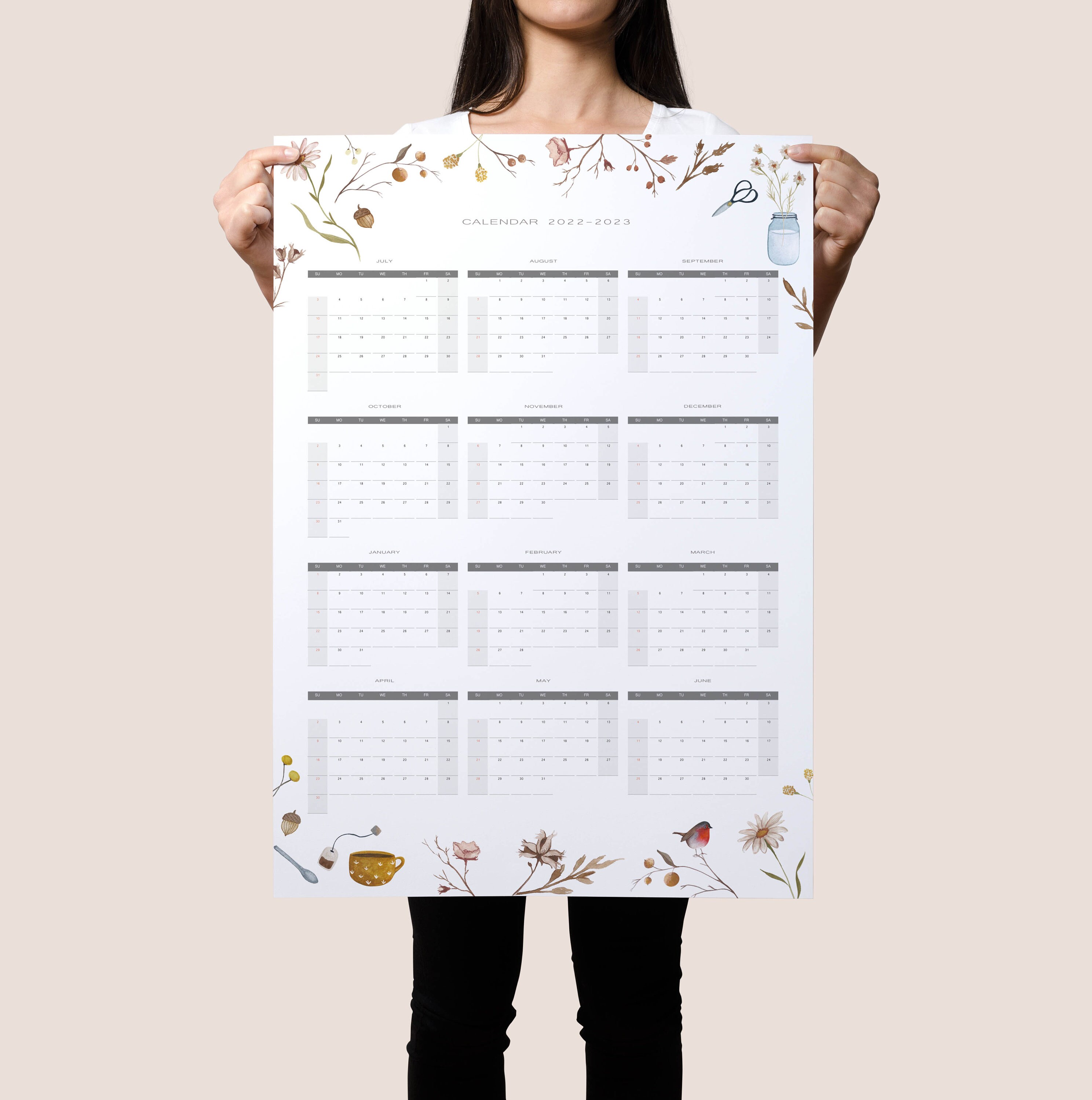 Academic Calendar 2022 2023 Mid Year Wall Calendar - Etsy