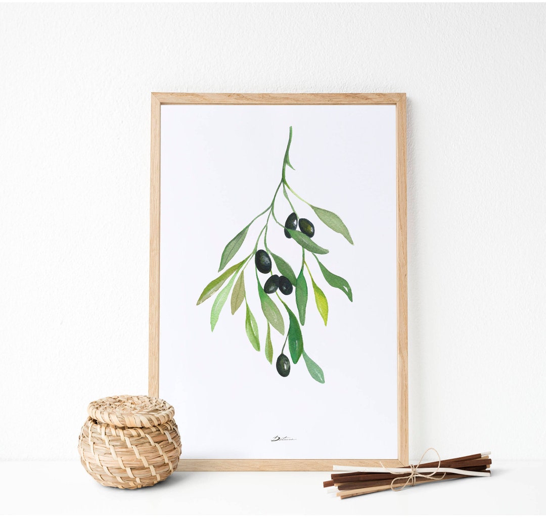 Olive Tree Print, Olive Watercolor Paint, Olive Branch Print, Botanical ...