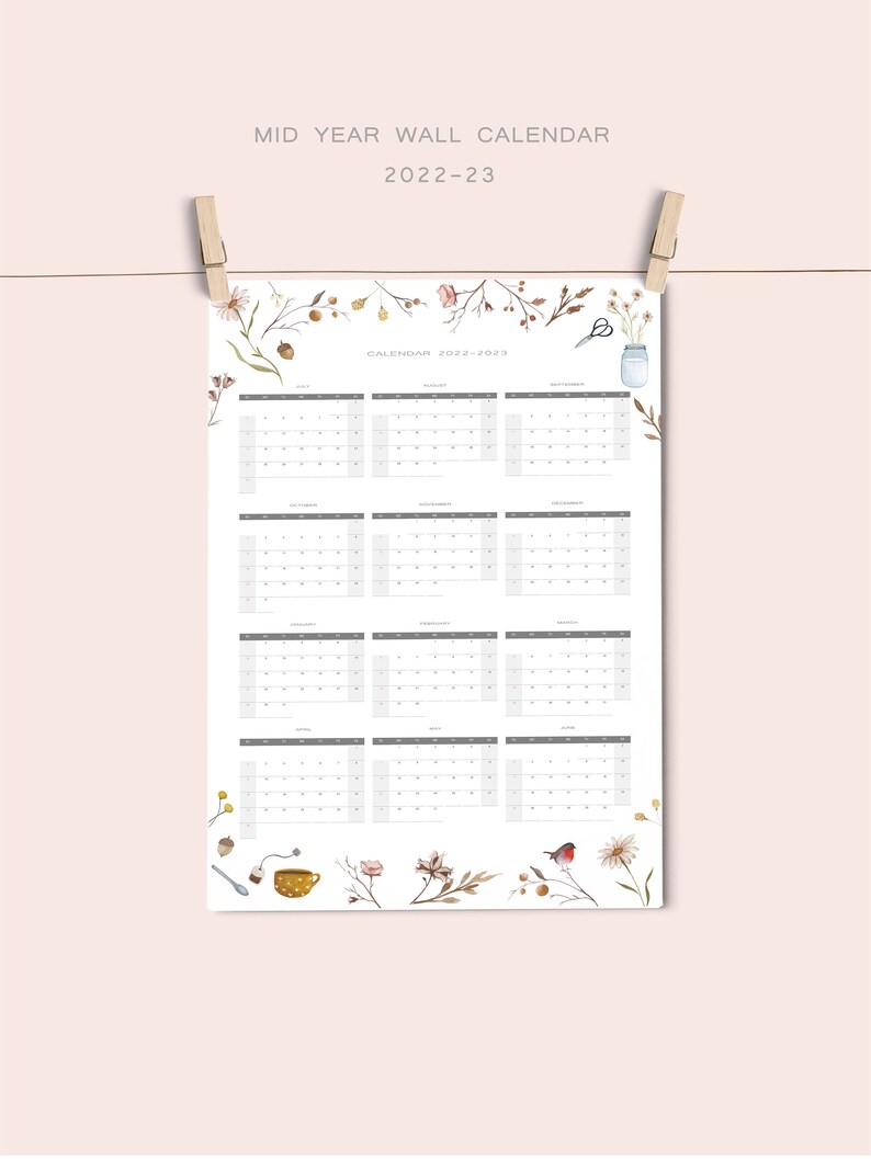 Academic Calendar 2022 2023 Mid Year Wall Calendar - Etsy