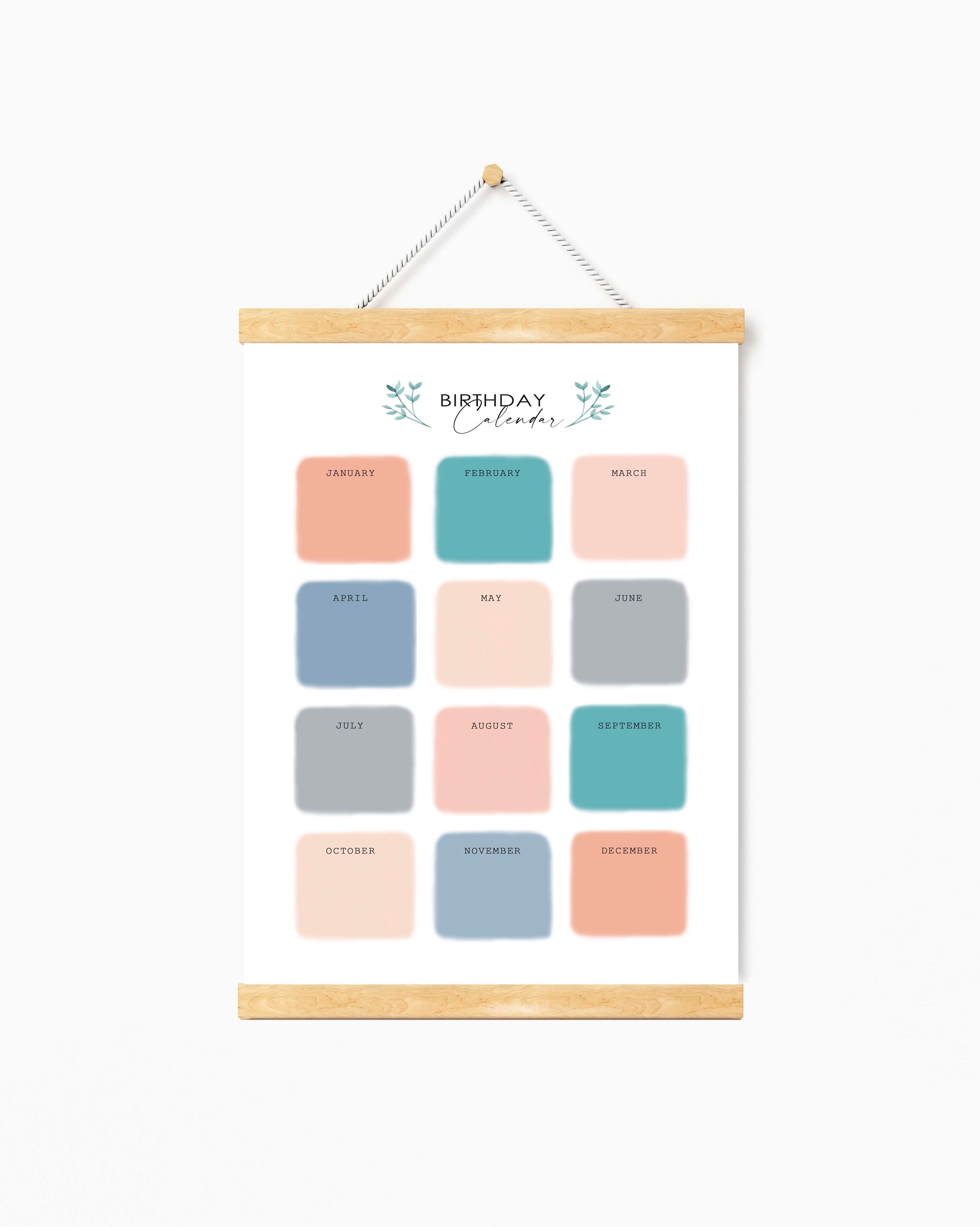 Birthday Calendar Birthday Calendar Wall Art Calendar - Etsy