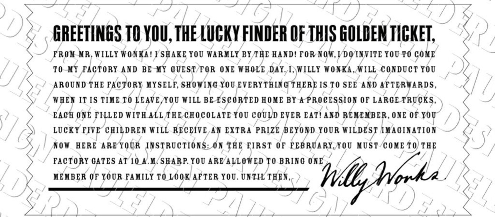 Golden Ticket Charlie and the Chocolate Factory PDF Digital | Etsy