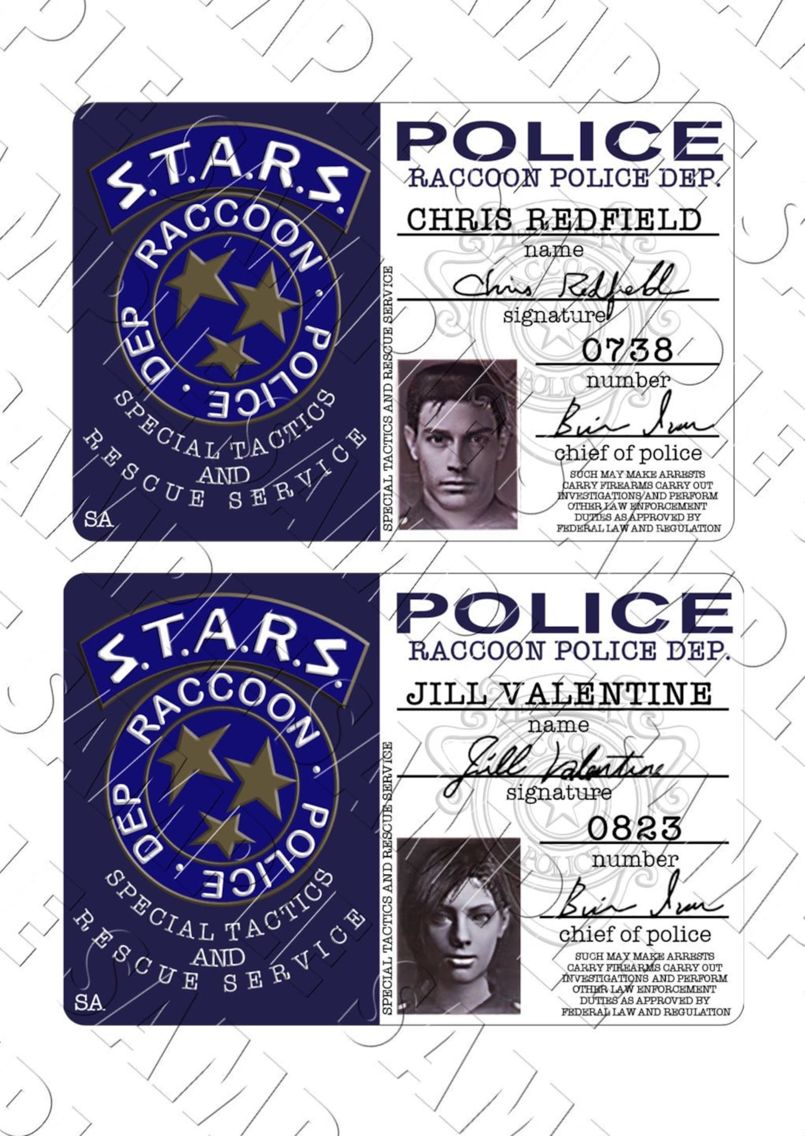 Resident Evil STARS ID Cards Set of 2 Digital Download | Etsy