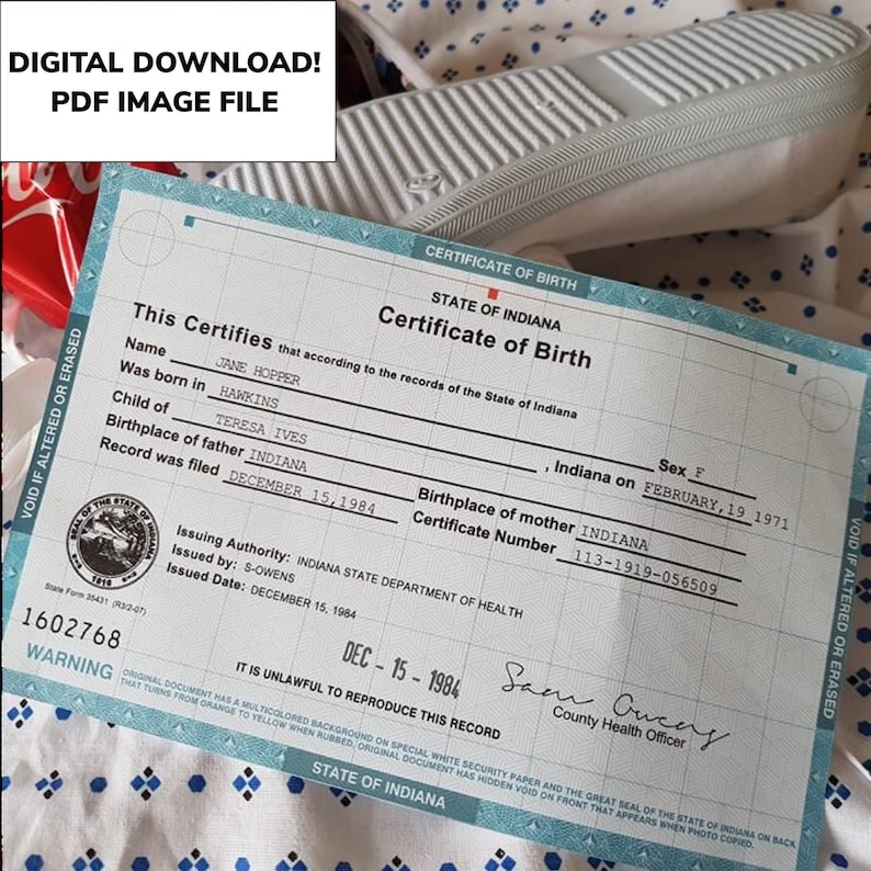 Stranger Things Eleven Birth Certificate Prop Replica - Etsy UK