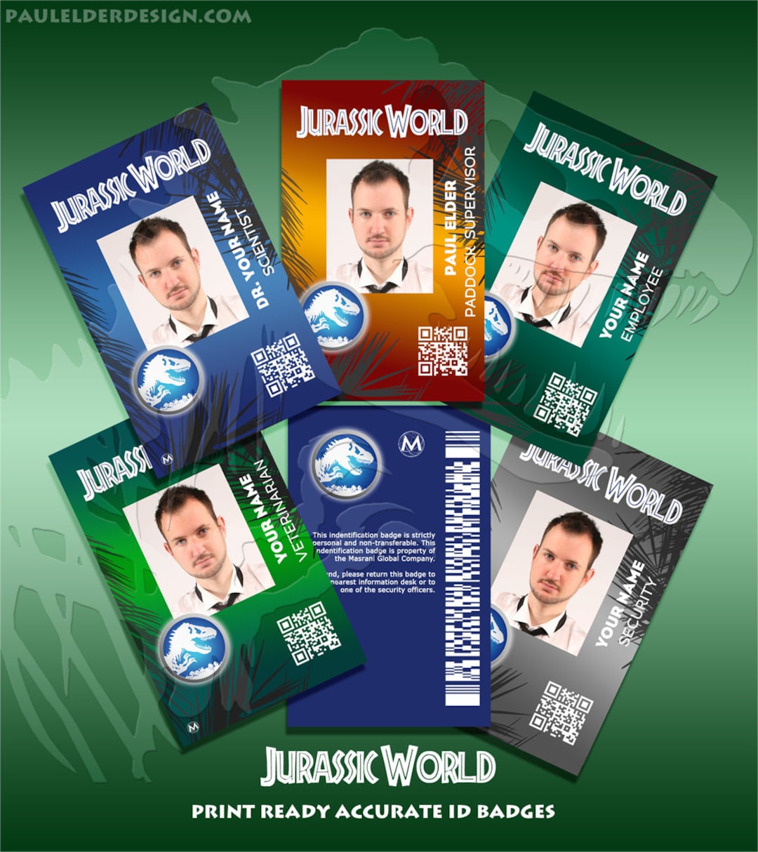 Jurassic World and ACU ID Badge Customizable, Photoshop Files Digital ...