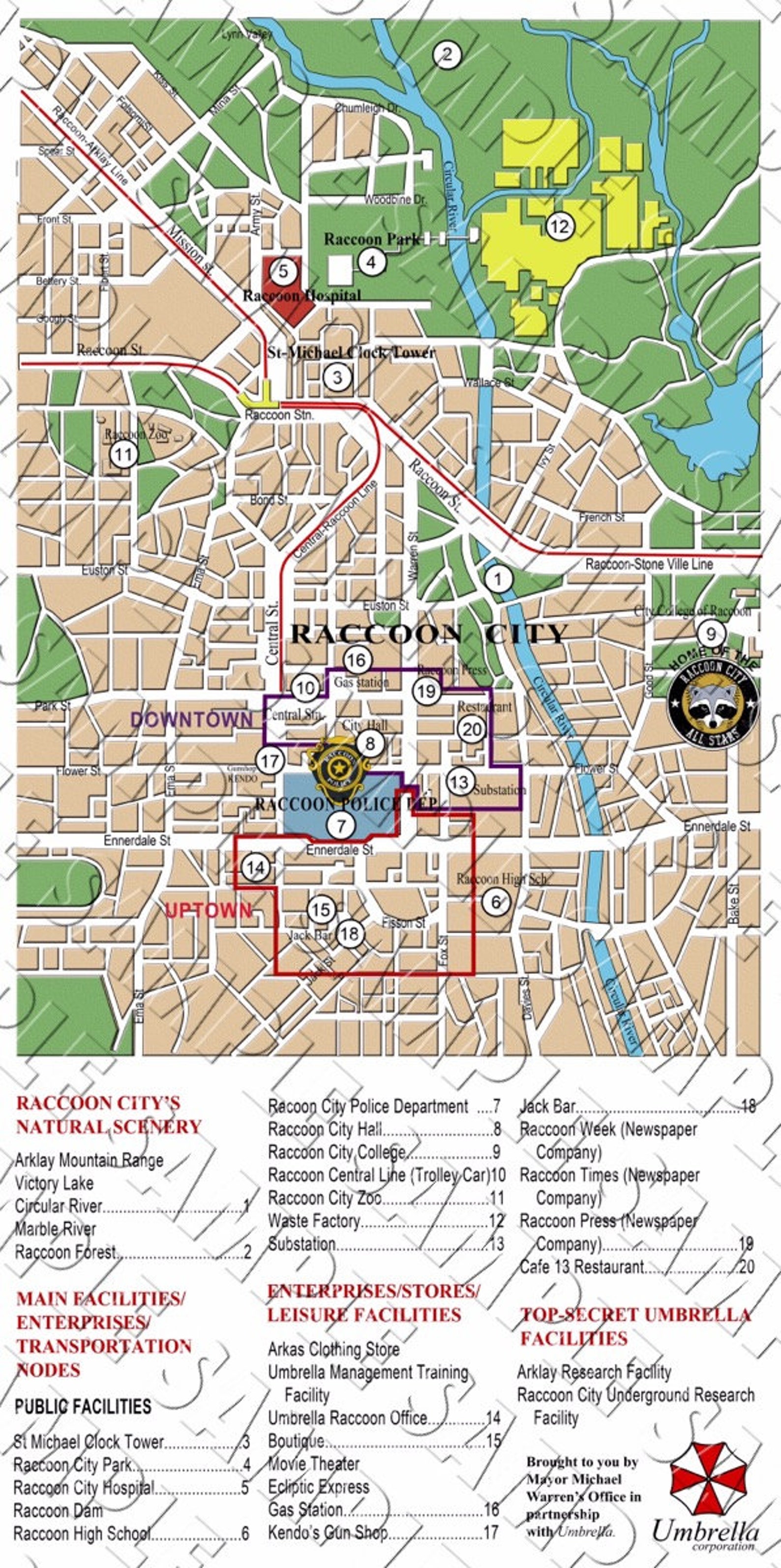 Resident Evil Map of Raccoon City Digital Download | Etsy
