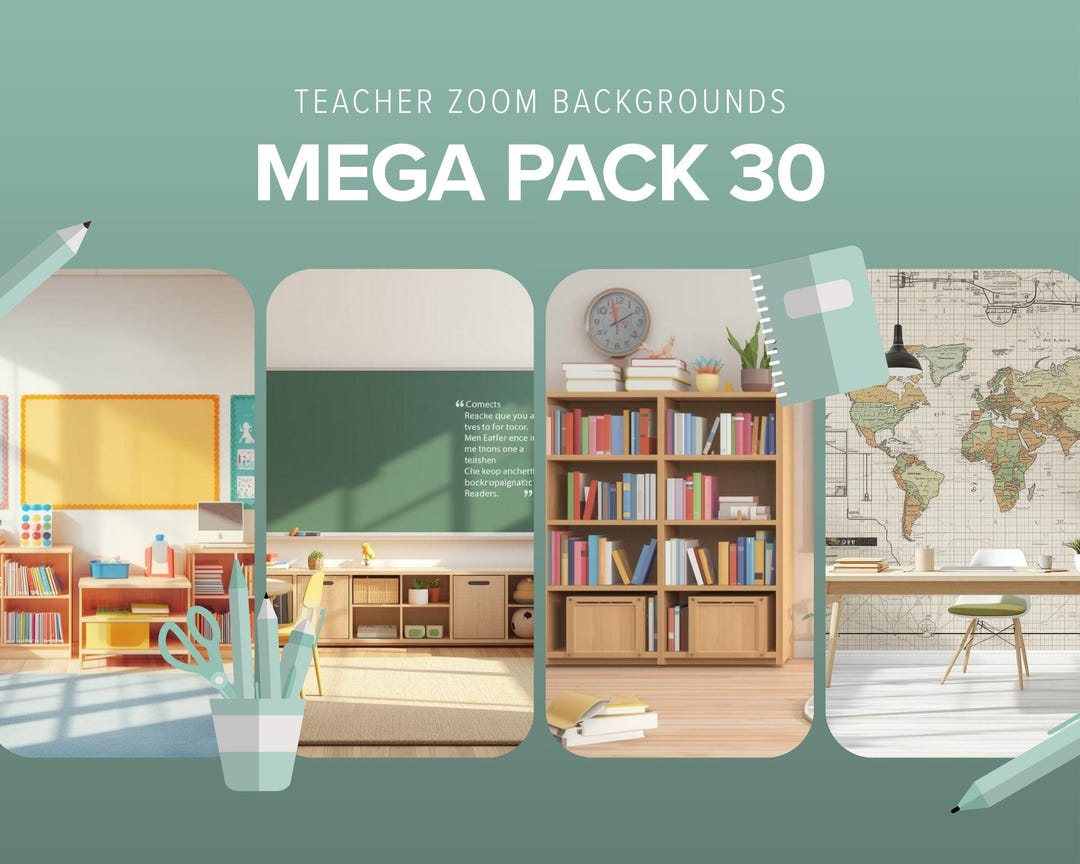 30 Teacher Zoom Backgrounds Mega Pack | Classroom & Library virtual ...